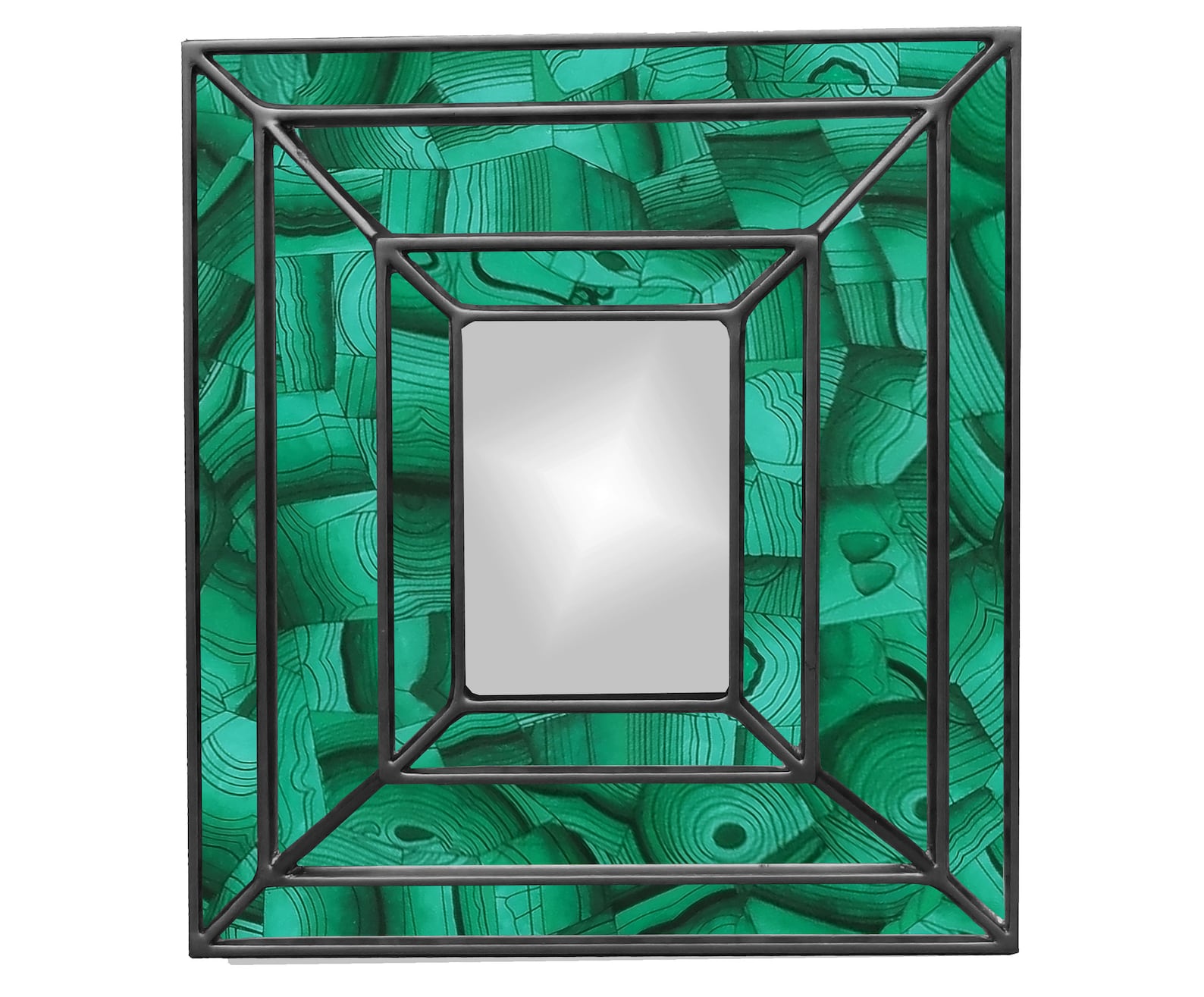 Malachite Accent Mirror, Triple Frame, Pattern in Reverse Painted Glass ...