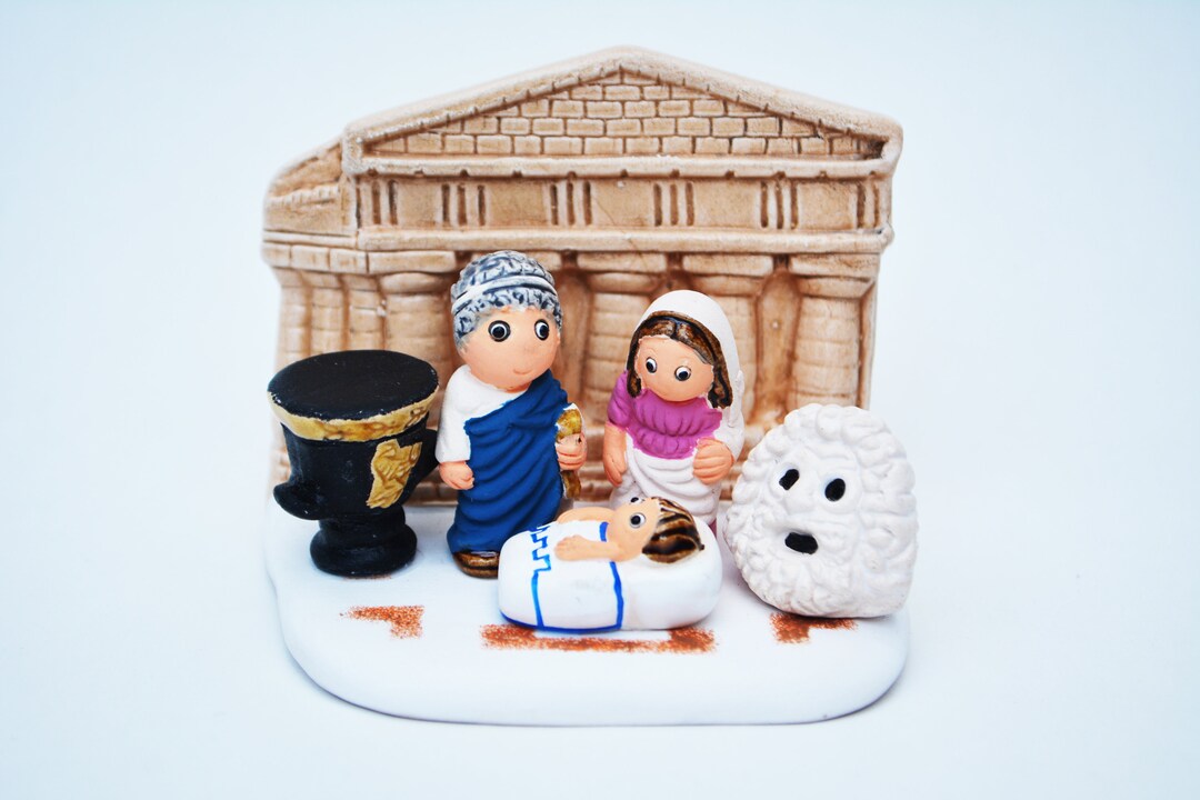Greek Nativity Scene Handmade in Clay 1 Block 3.1x2x3.1 High, Greece ...