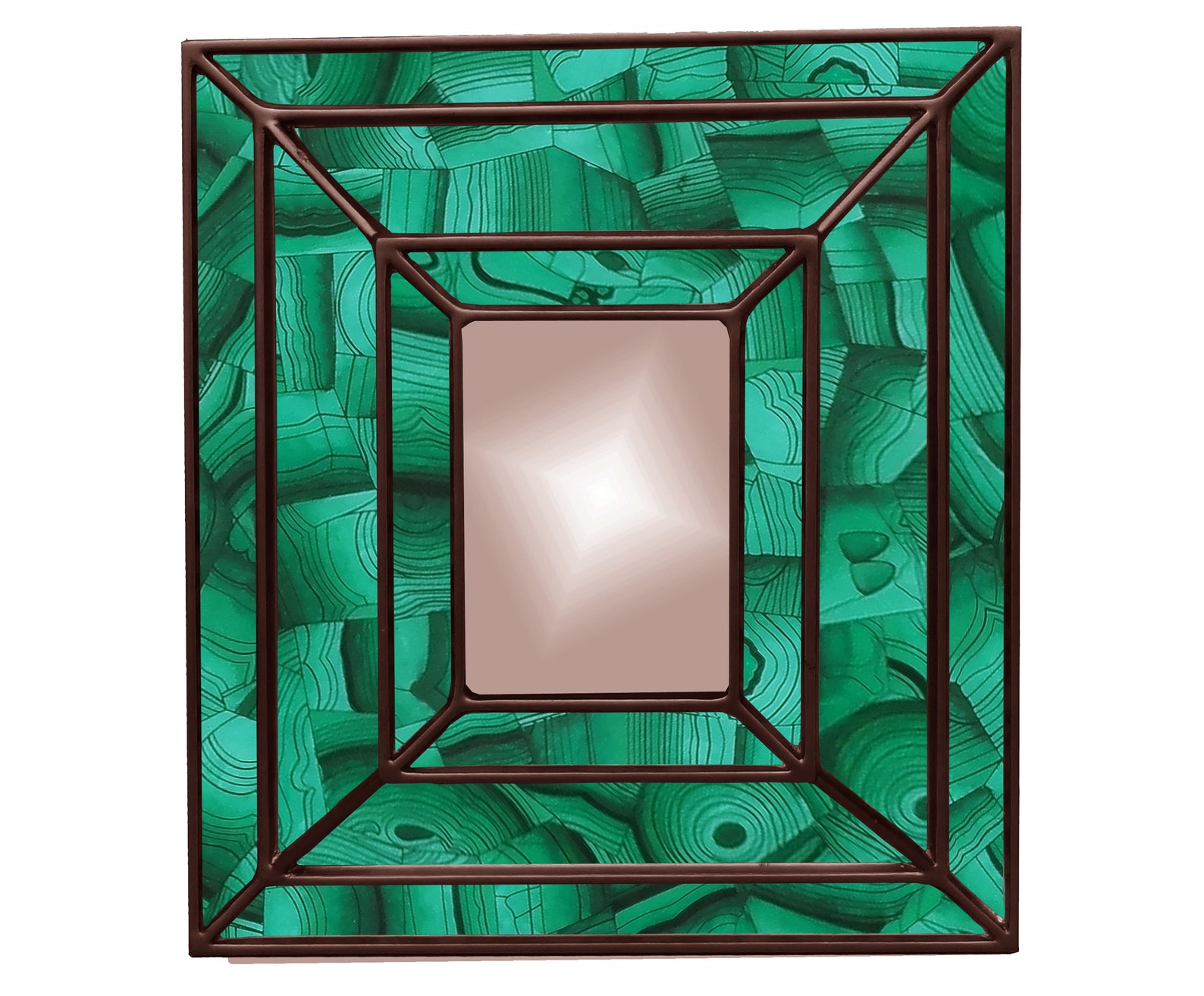 Malachite Accent Mirror, Triple Frame, Pattern in Reverse Painted Glass ...