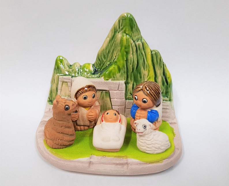 Machu Picchu Nativity Scene - Handmade in Clay - 1 Block - 3.15"x2.15 ...