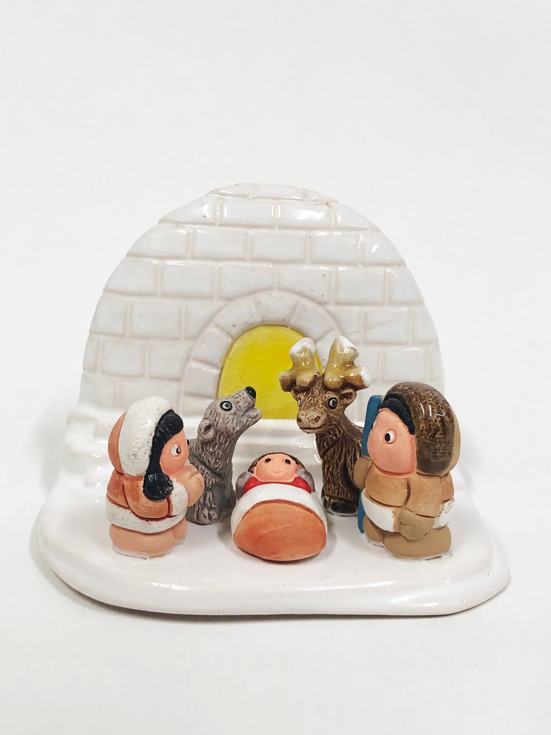 Artic Igloo Nativity Scene - Handmade in Clay - 1 Block - 3.8"x2.2"x2.9 ...