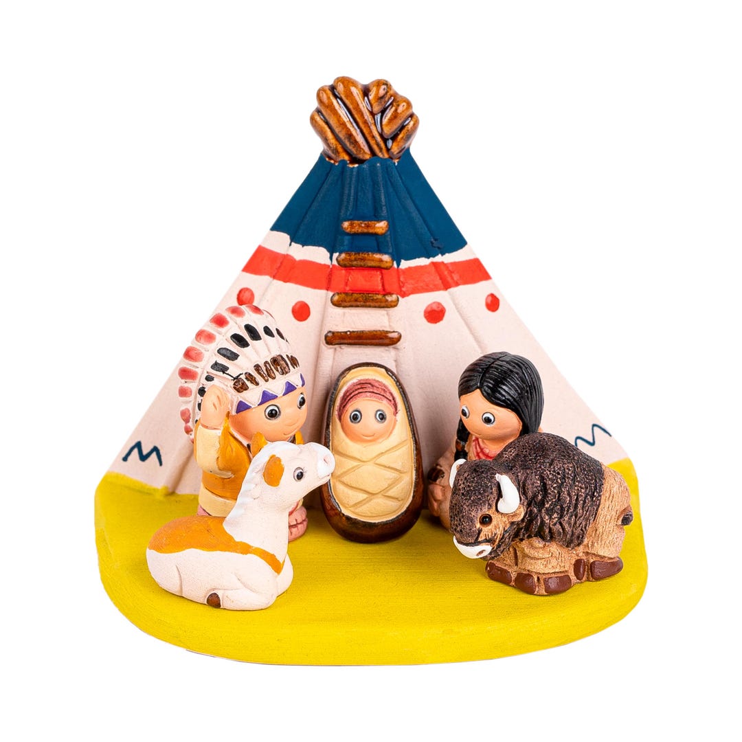 Native American "b" Nativity Scene - Handmade in Clay - 1 Block -3.3"x2 ...