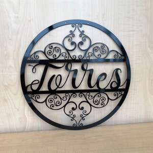 Personalized Last Name Monogram Circle Metal Wall Art With Scroll ...