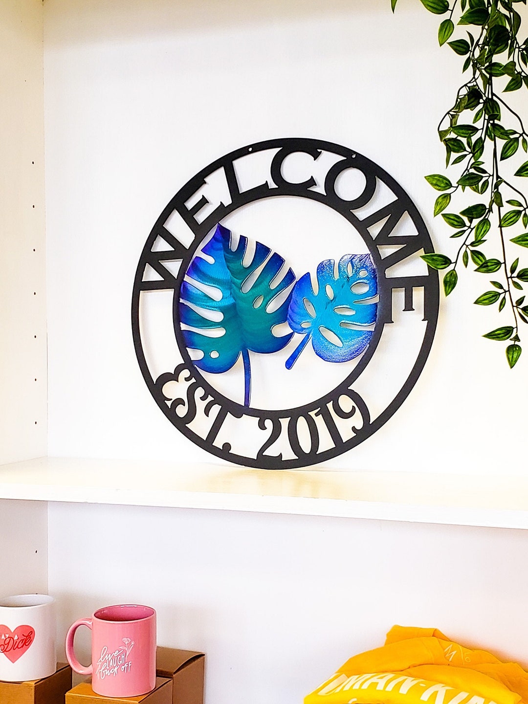 Personalized Metal Tropical Leaf Welcome Sign: Custom Beach Decor - Etsy