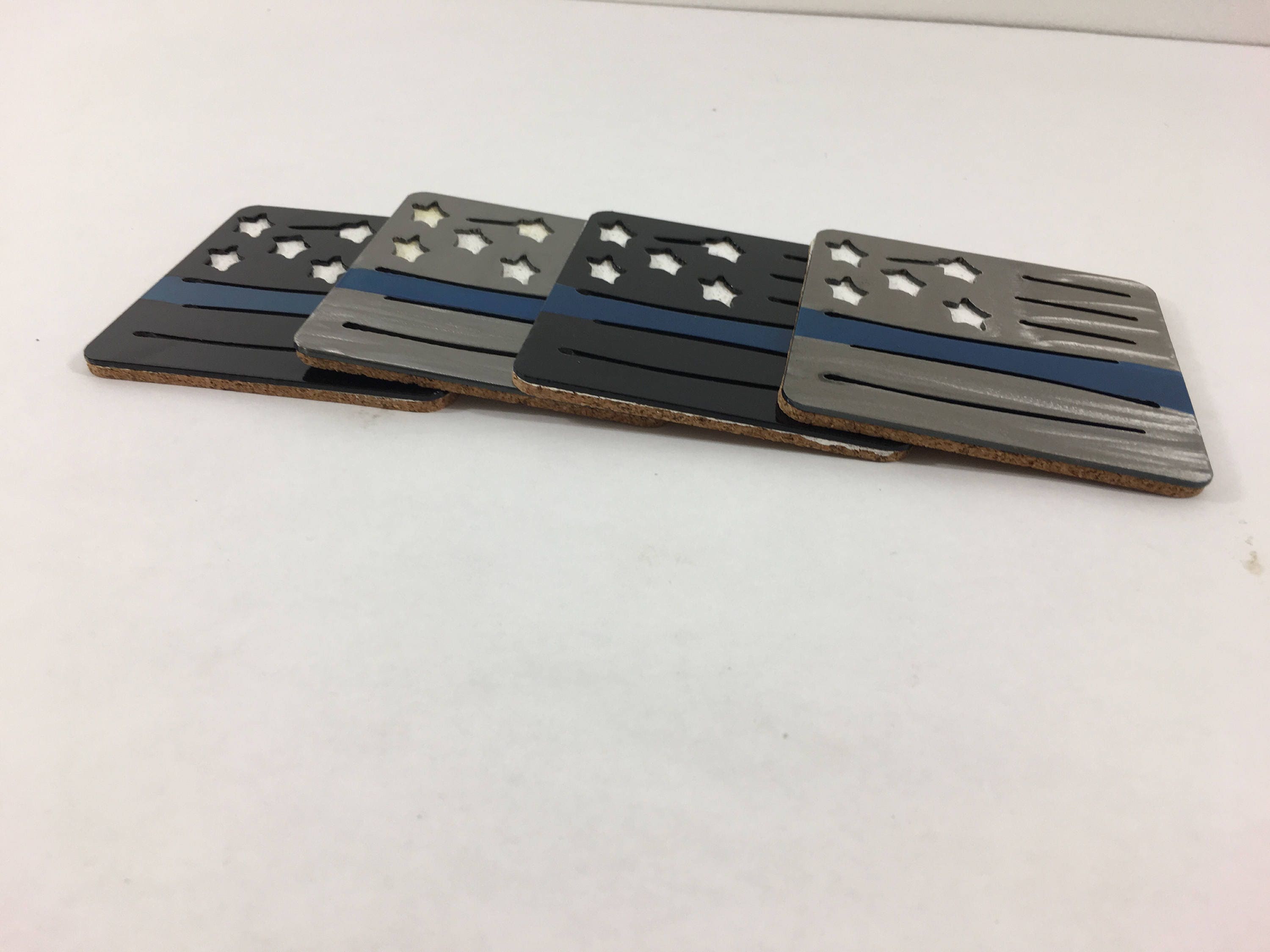 Tattered Flag Thin Blue Line Coasters - Etsy