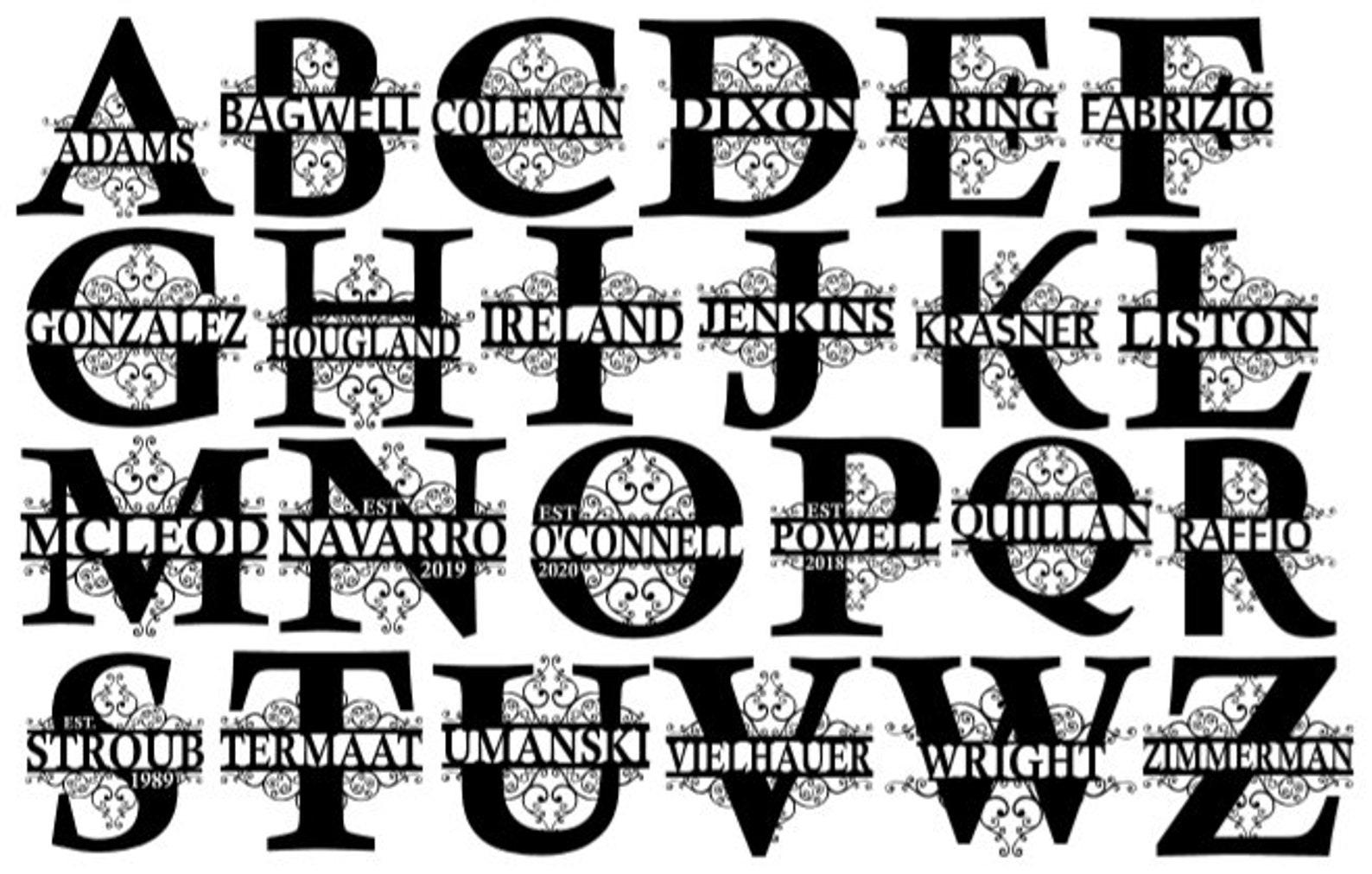 Scroll Monogram Initial Outdoor Metal Wall Art With Custom - Etsy