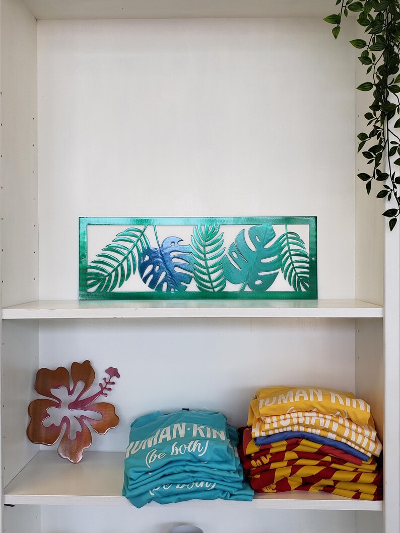 Tropical Leaf Rectangle Sign Metal Wall Art Outdoor Patio - Etsy