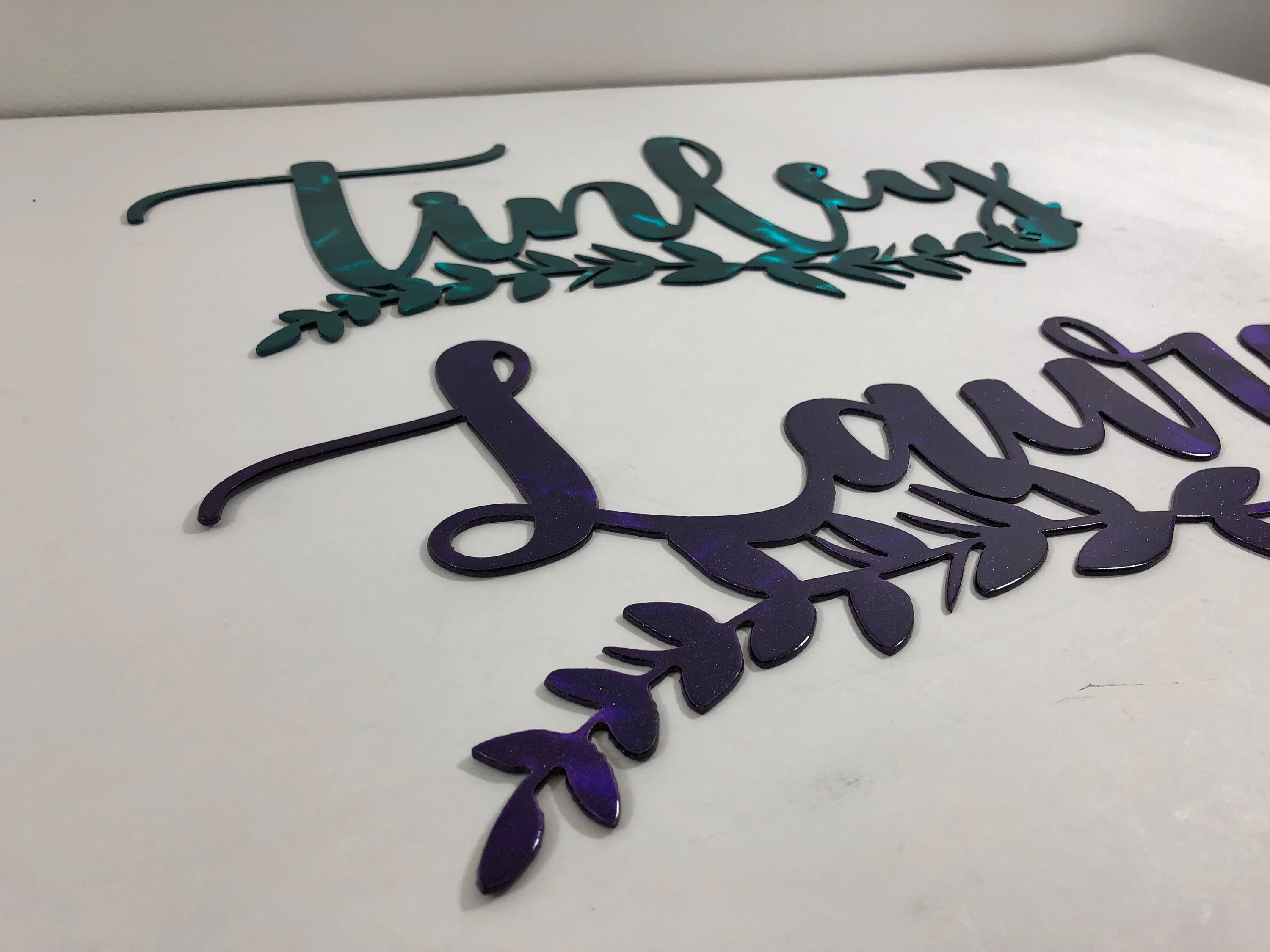 Personalized Metal Name Wall Art in Script With Leaf Accent - Etsy