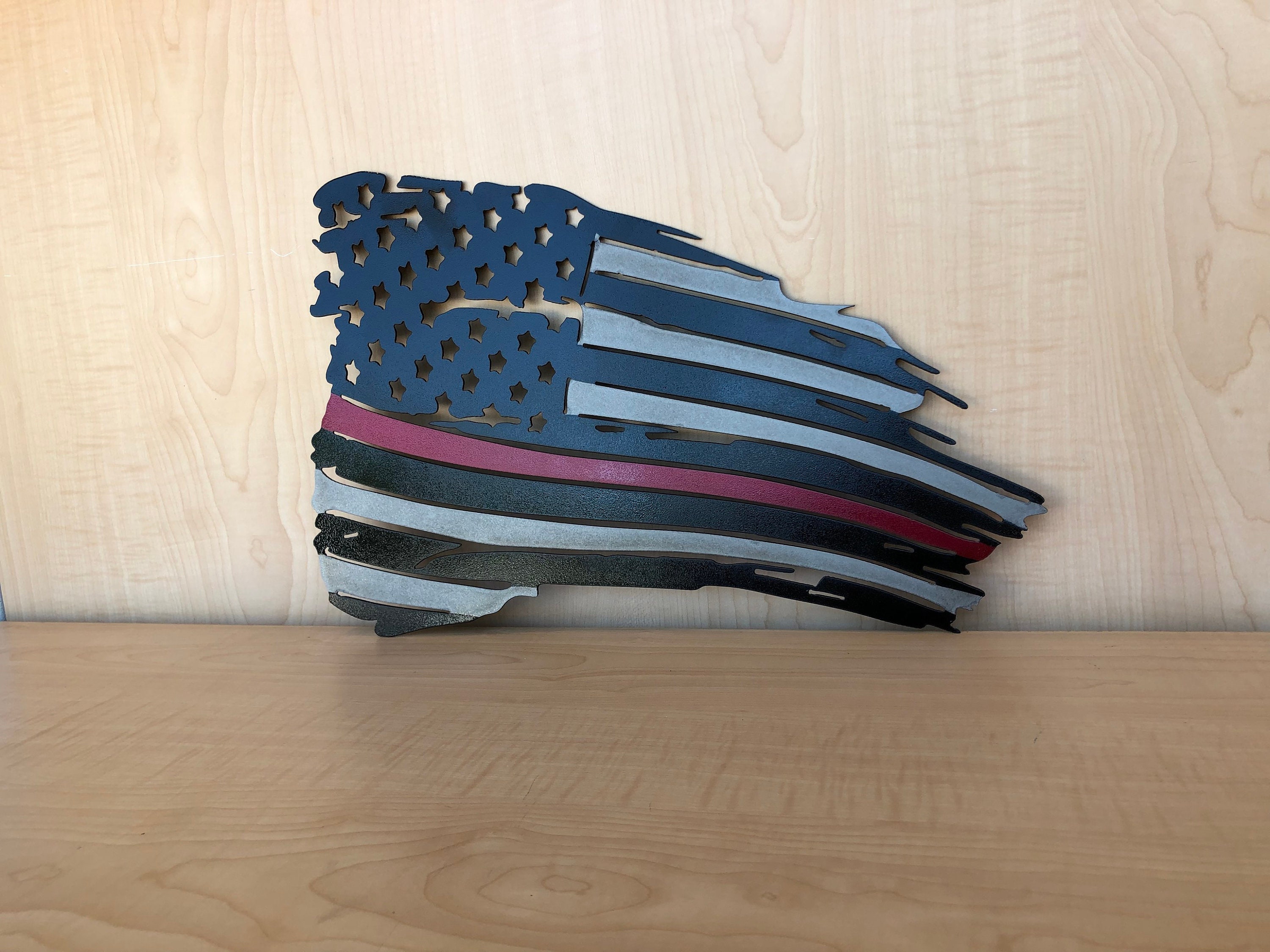 Custom Firefighter Tattered Flag Thin Red Line Metal Wall Art | Etsy