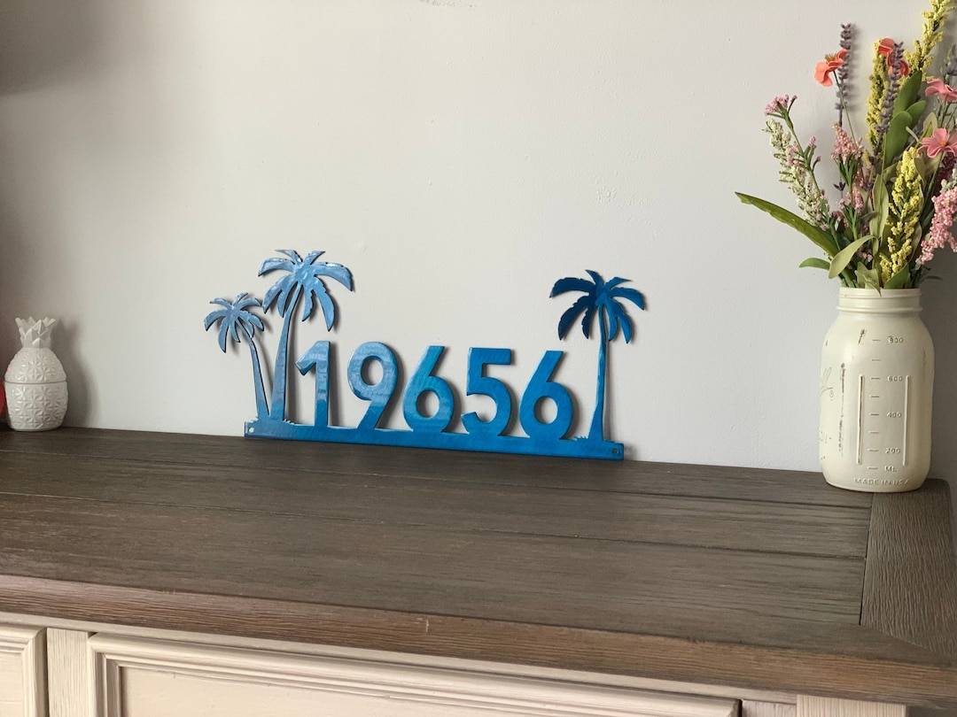 Personalized Palm Tree House Number Address Metal Sign, Powder Coated ...