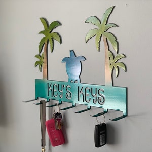Personalized Tropical Turtle Key Holder: Powder Coated Metal, Palm Tree ...