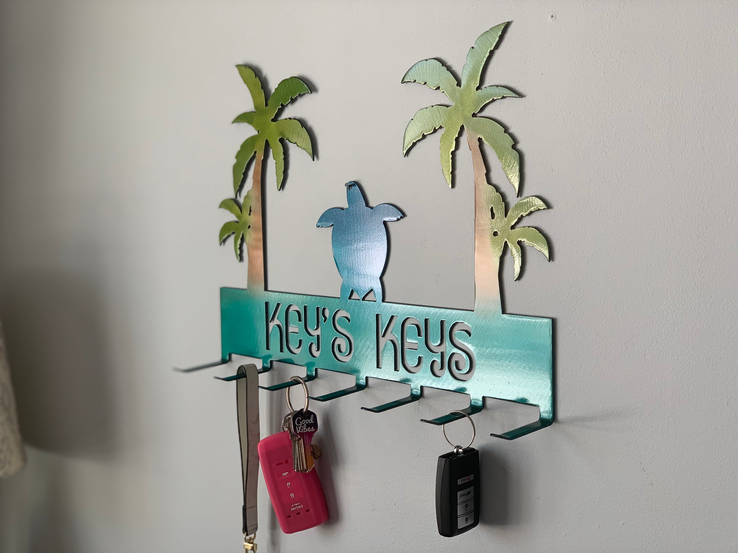 Personalized Tropical Turtle Key Holder With 7 Hooks Mounting | Etsy