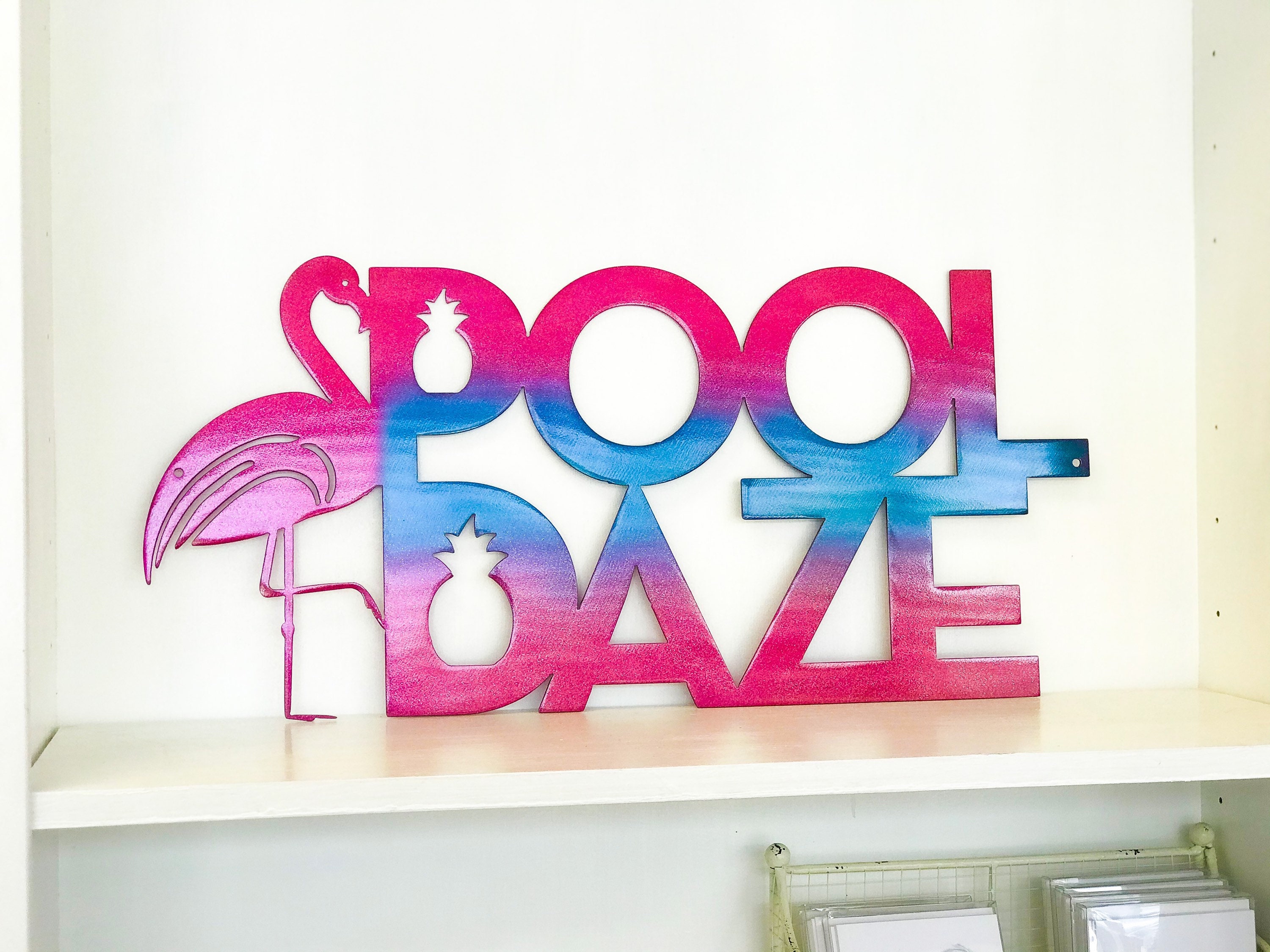 Pool Daze Metal Wall Art With Tropical Leaf or Flamingo | Etsy