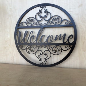 Welcome Sign With Scroll Detail, Powder Coated | Front Door Sign ...