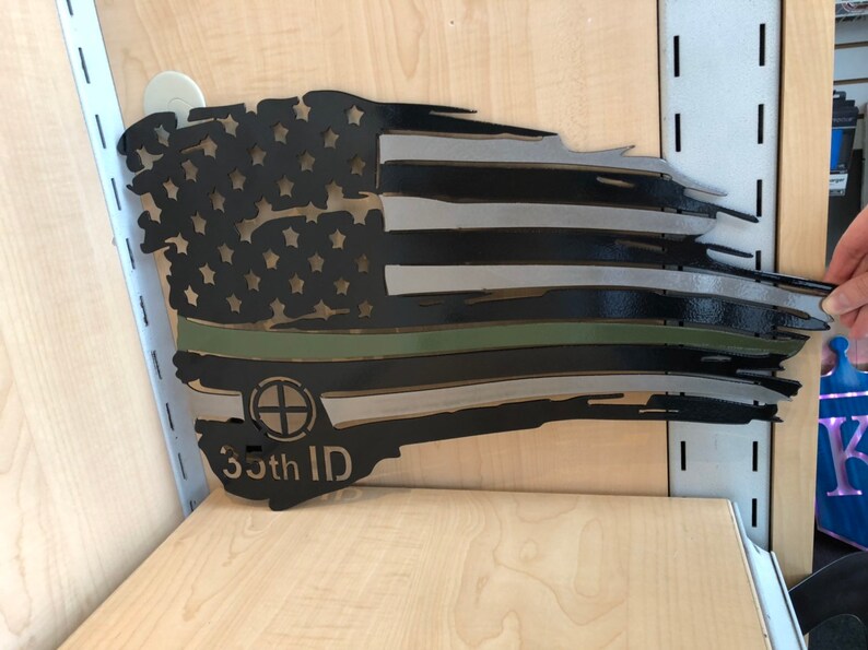 Tattered Flag Thin Green Line Metal Wall Art With Black and - Etsy