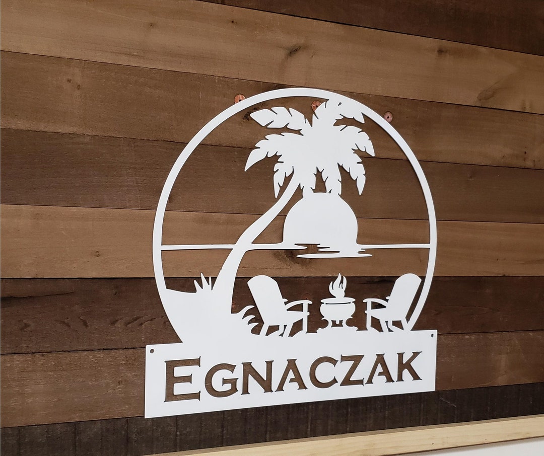 Personalized Fire Pit Palm Tree Scene Wall Art, Powder Coated - Etsy