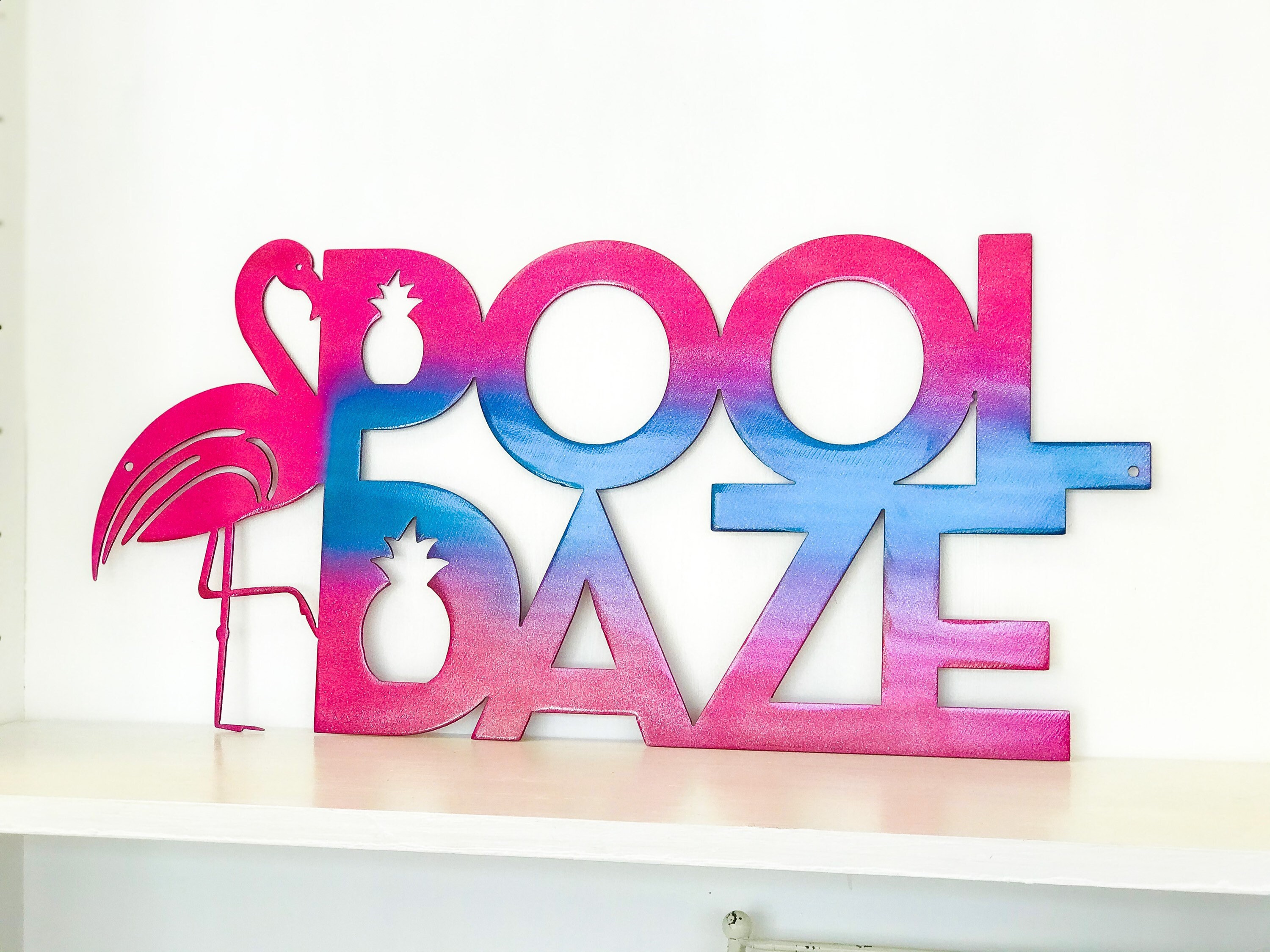 Pool Daze Metal Wall Art With Tropical Leaf or Flamingo - Etsy