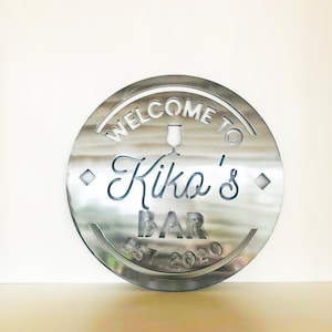 Personalized Round Bar Sign Metal Wall Art | Indoor Outdoor Home Decor ...