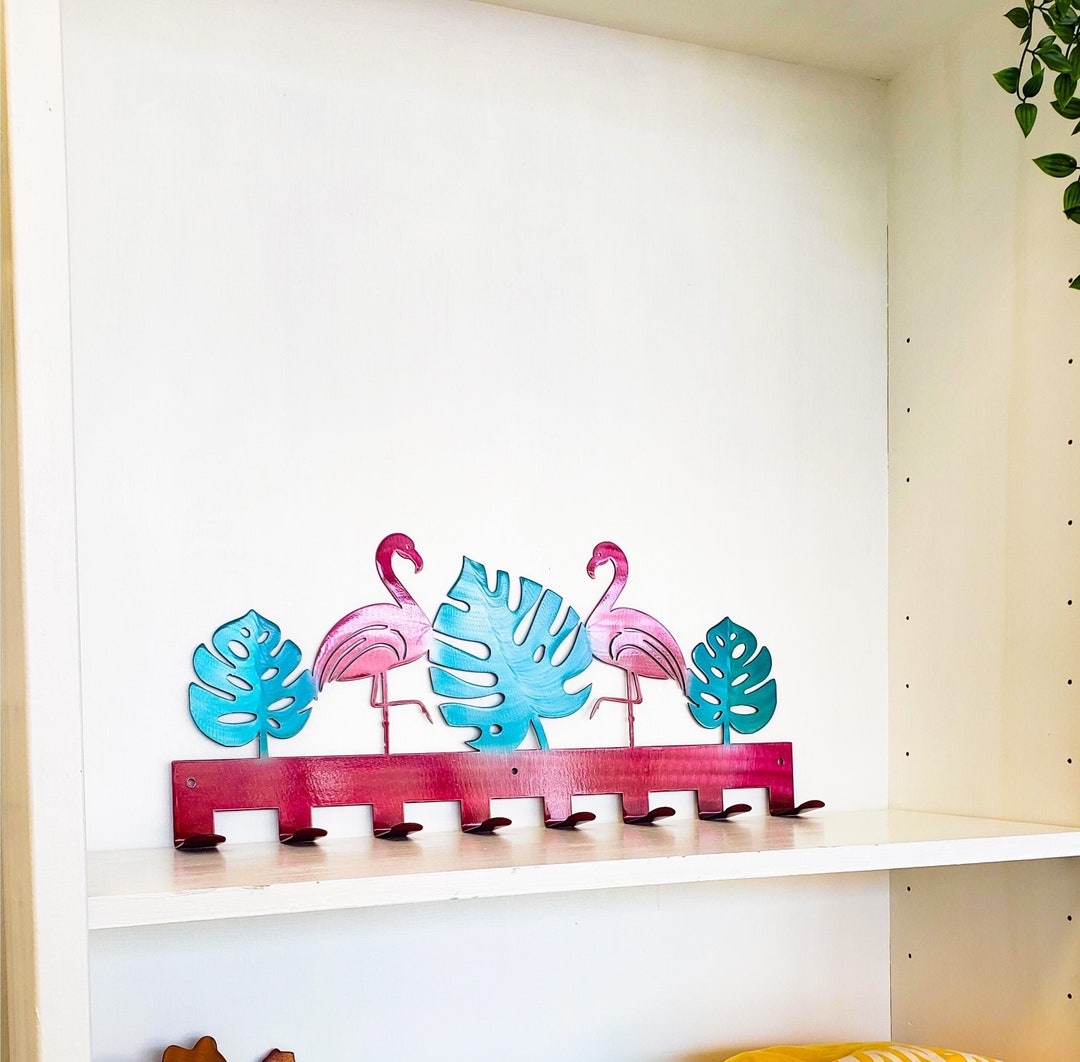 Tropical Flamingo Towel Rack: Powder Coated Metal Hanger With Hooks - Etsy