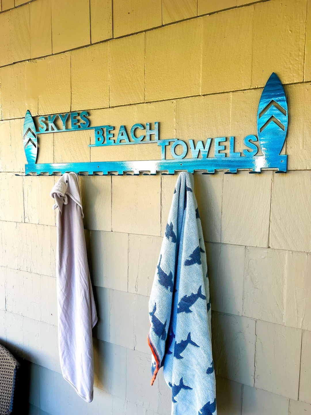 Personalized Surfboard Towel Rack Hanger With Hooks, Powder Coated With ...