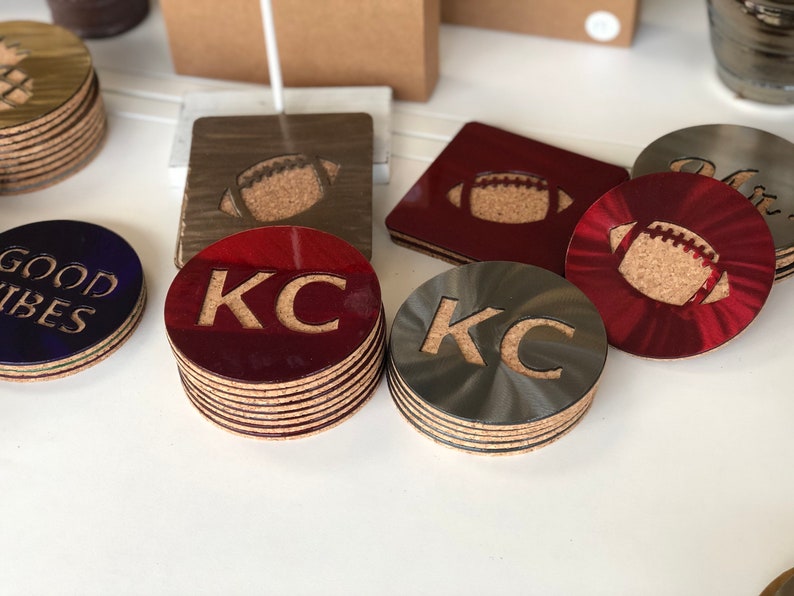 KC Steel & Cork Coasters 4 With Powder Coat | Etsy