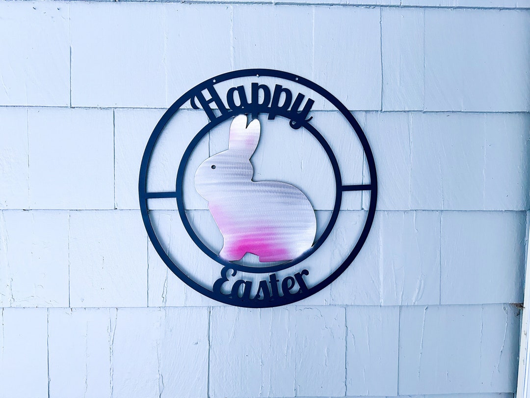 Happy Easter Metal Wreath | Front Door Sign | Home Decor | Bunny Sign ...