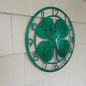 Four Leaf Clover Metal Wall Clock: Shamrock Decor, Powder Coated Steel ...