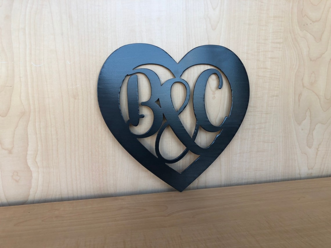 Personalized Heart with Initials Monogram Metal Wall Art | Etsy