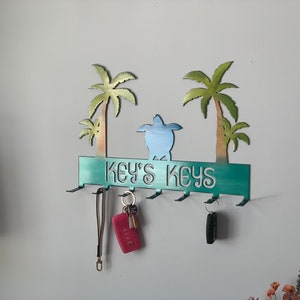Personalized Tropical Turtle Key Holder: Powder Coated Metal, Palm Tree ...