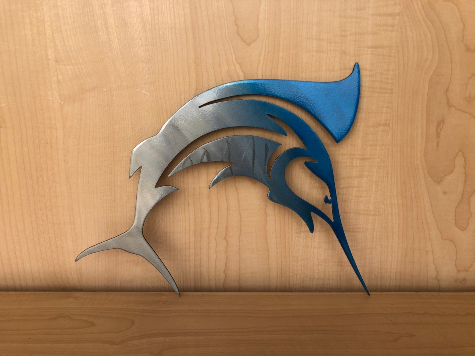 Steel Marlin Metal Wall Art Sign With Blue Fade Powder Coat - Etsy