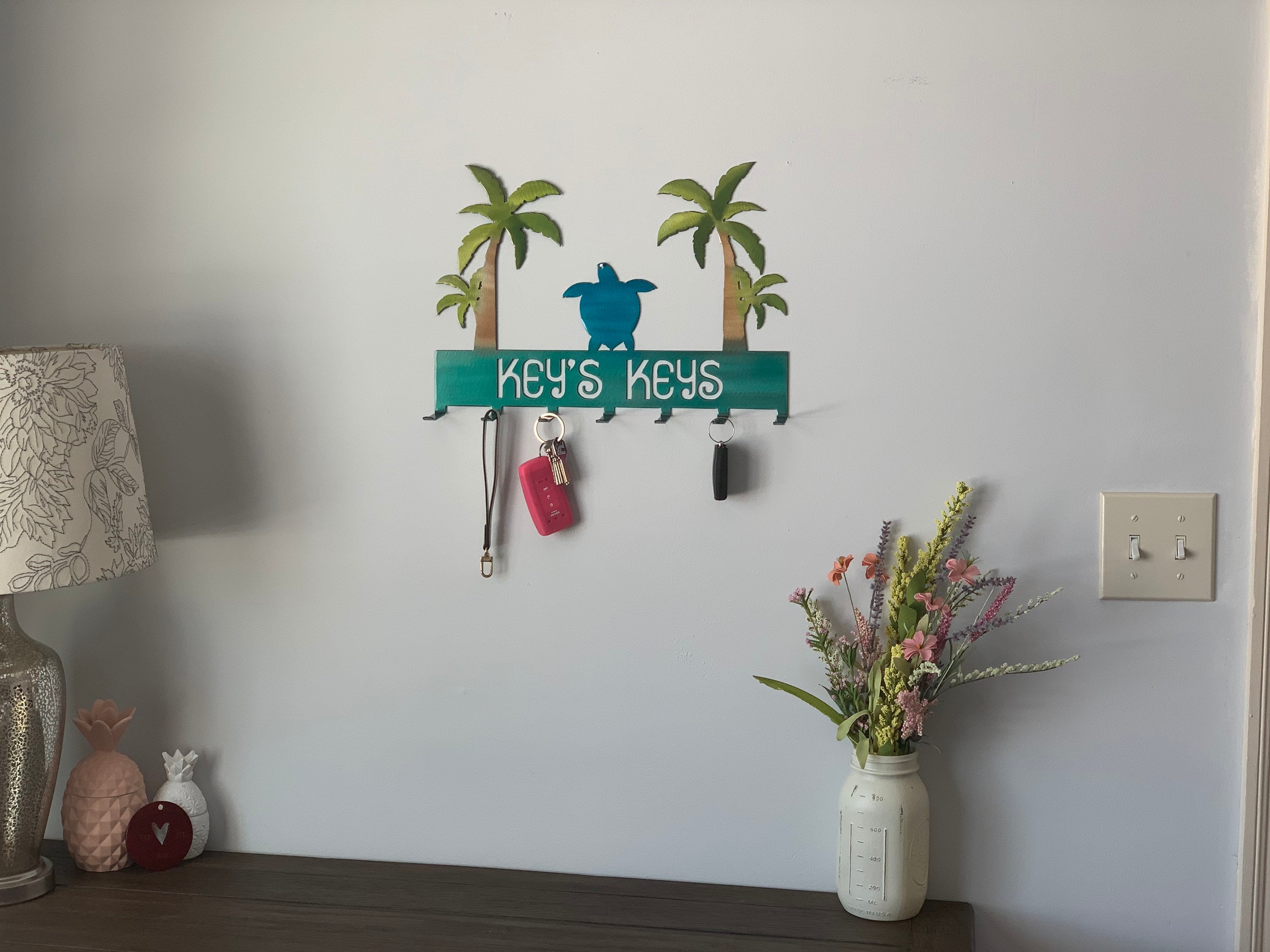 Personalized Tropical Turtle Key Holder With 7 Hooks Mounting | Etsy