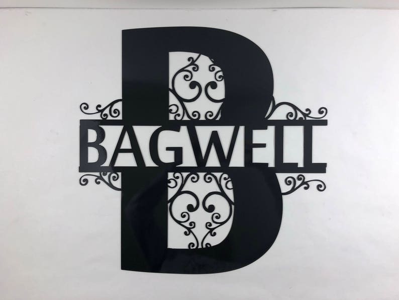 Scroll Monogram Initial Outdoor Metal Wall Art With Custom - Etsy