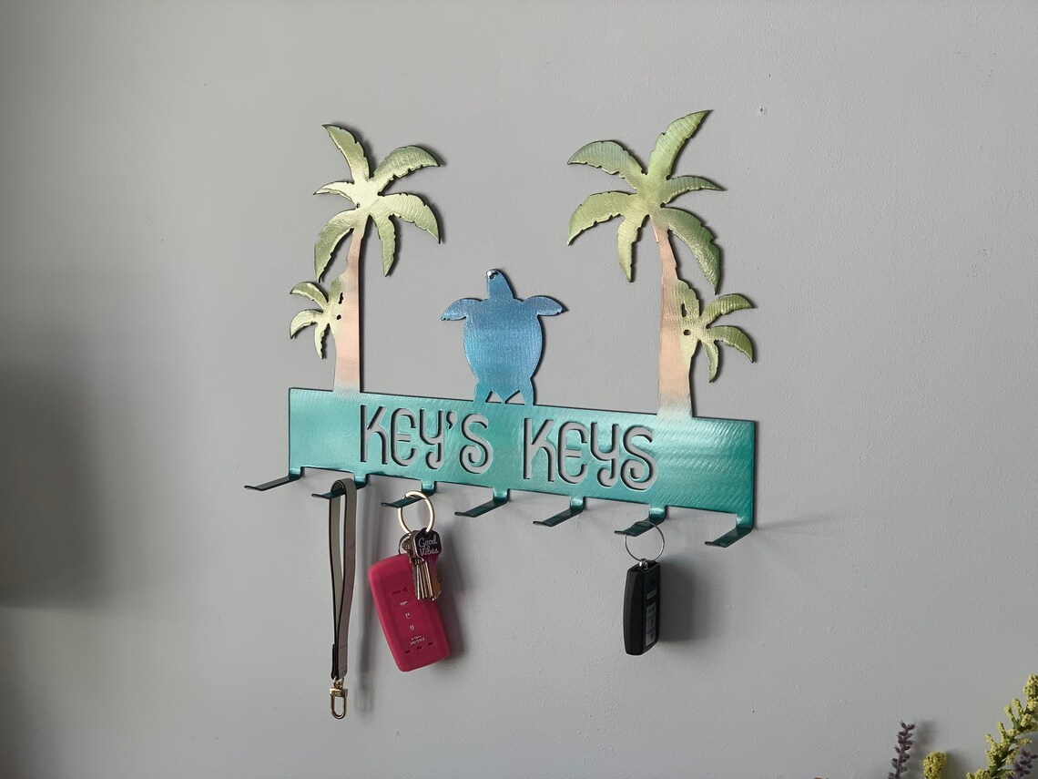 Personalized Tropical Turtle Key Holder With 7 Hooks Mounting | Etsy