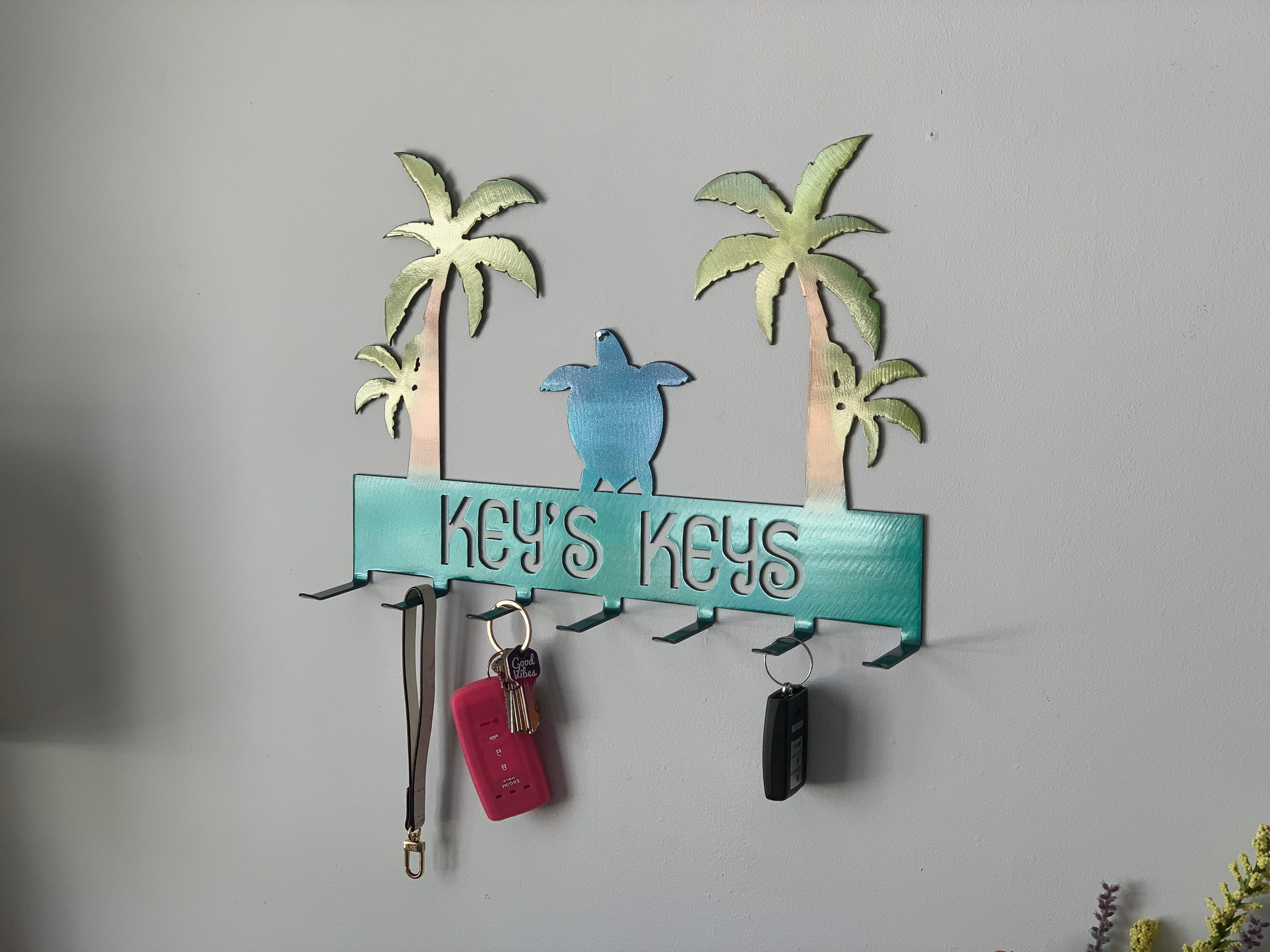 Personalized Tropical Turtle Key Holder With 7 Hooks Mounting | Etsy