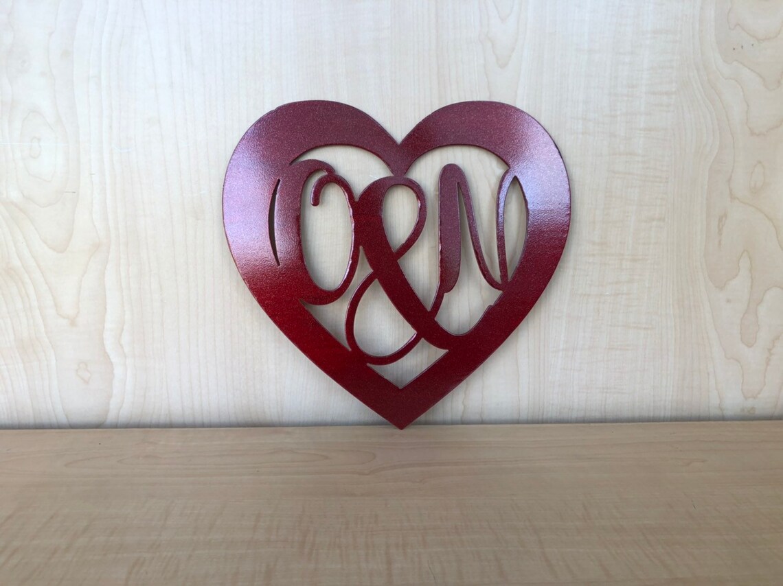 Personalized Metal Heart Wall Art | Initials Monogram, Anniversary Gift ...