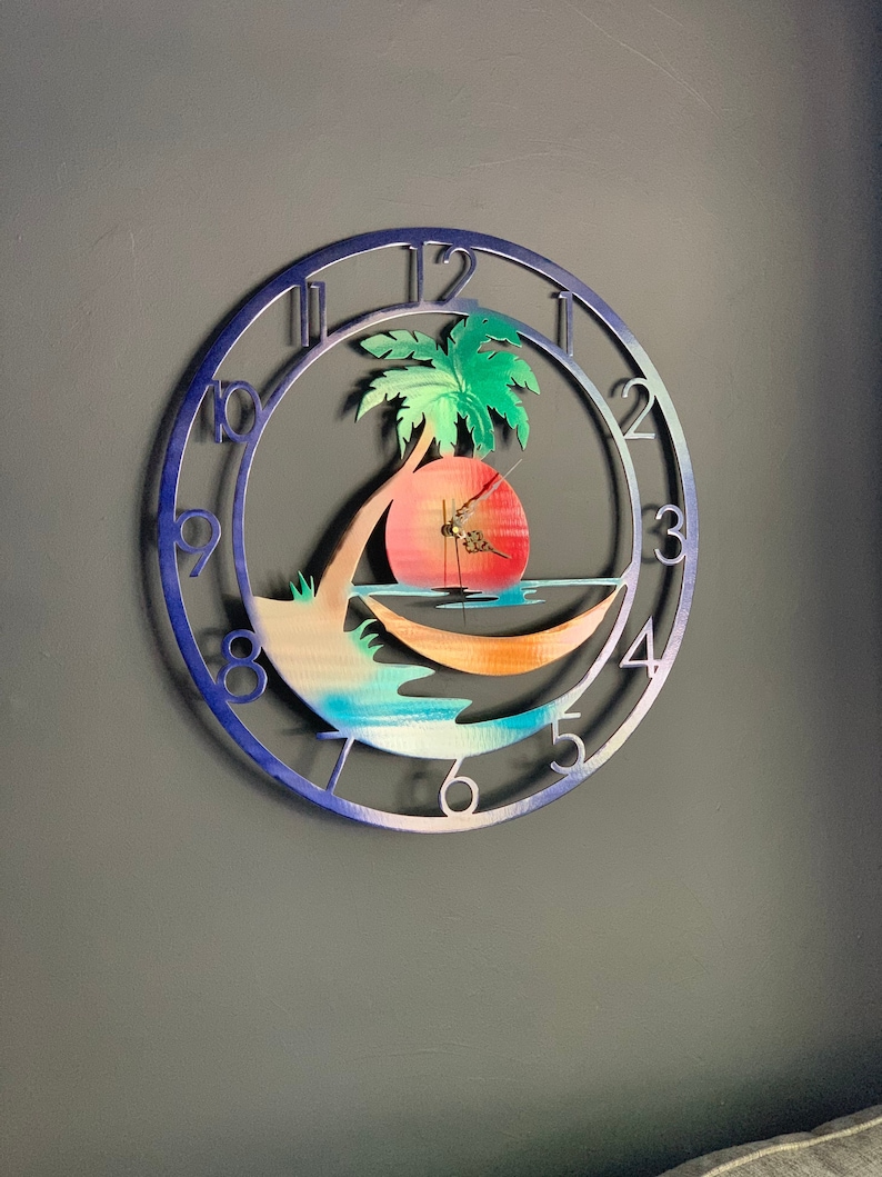 Hammock Palm Tree Sunset Metal Clock Powder Coated Tropical - Etsy