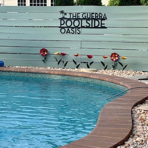 Personalized Palm Tree Oasis Metal Sign: Tropical Pool Decor - Etsy