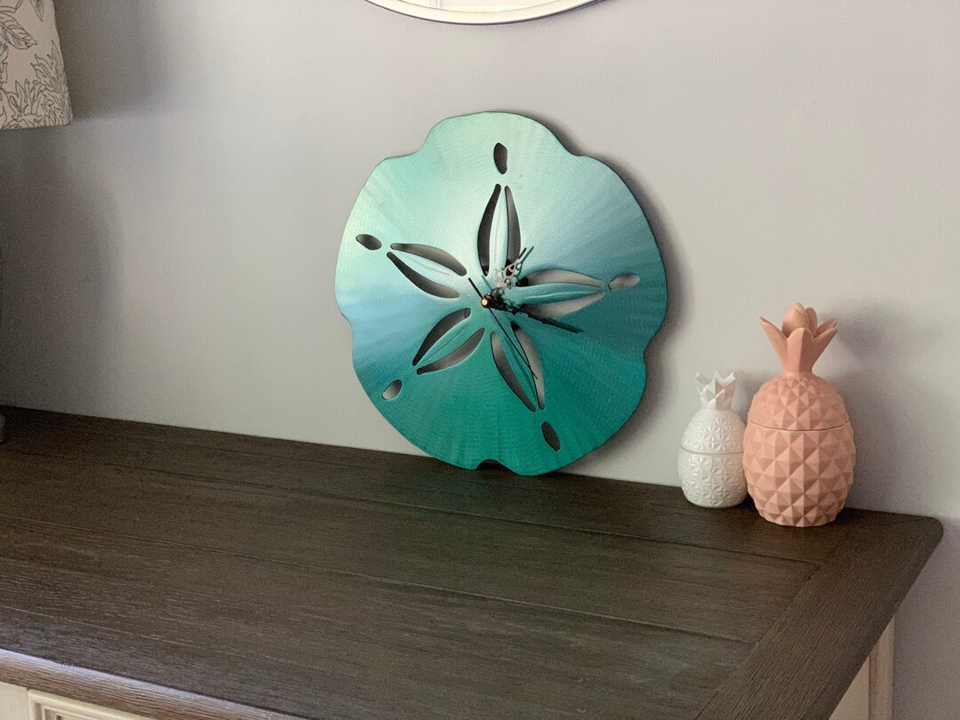 Metal Sand Dollar Clock: Teal Sparkle, Beach House Decor (14 Inch) - Etsy