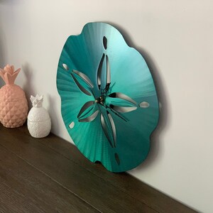 Metal Sand Dollar Clock: Teal Sparkle, Beach House Decor (14 Inch) - Etsy