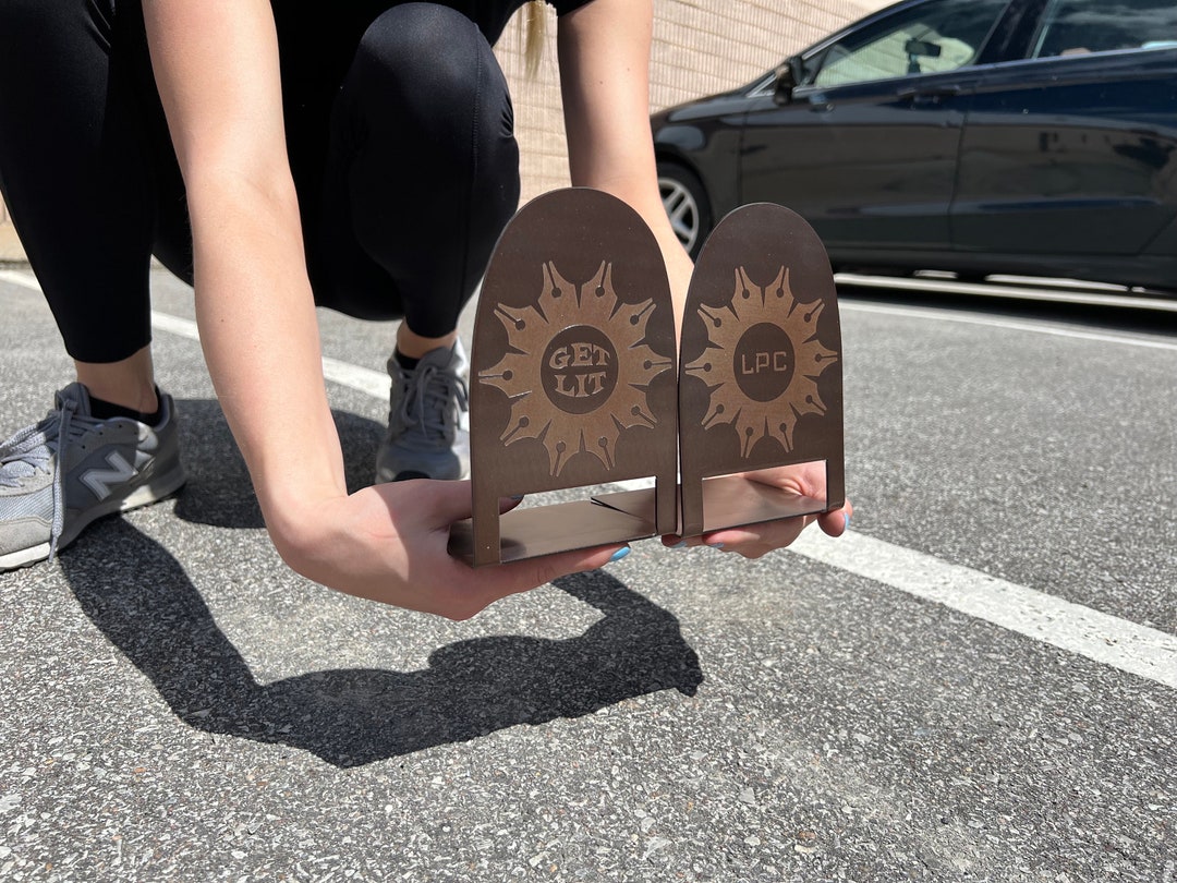 Engraved Custom Metal Bookends - Set of Two | Personalized Book Ends ...