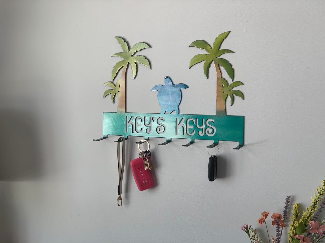 Personalized Tropical Turtle Key Holder With 7 Hooks Mounting | Etsy