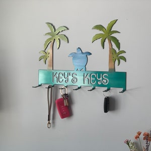 Personalized Tropical Turtle Key Holder: Powder Coated Metal, Palm Tree ...