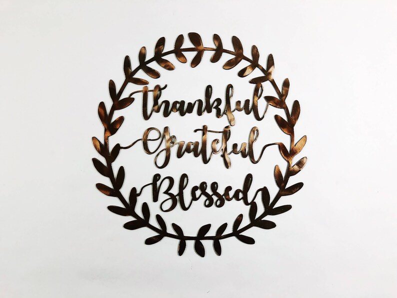 Thankful Grateful Blessed Metal Leaf Wall Art Sign Wreath | Etsy