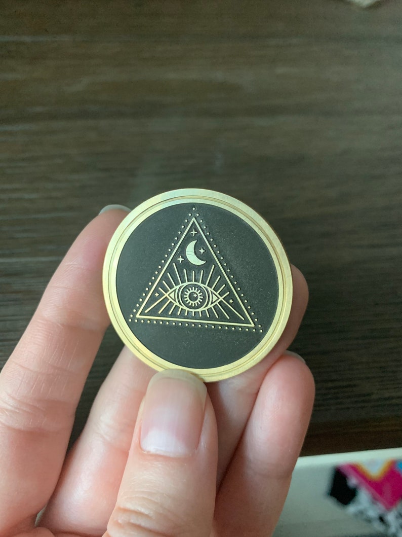 Moon Phase Engraved Brass Challenge Coin Mystical Eye - Etsy