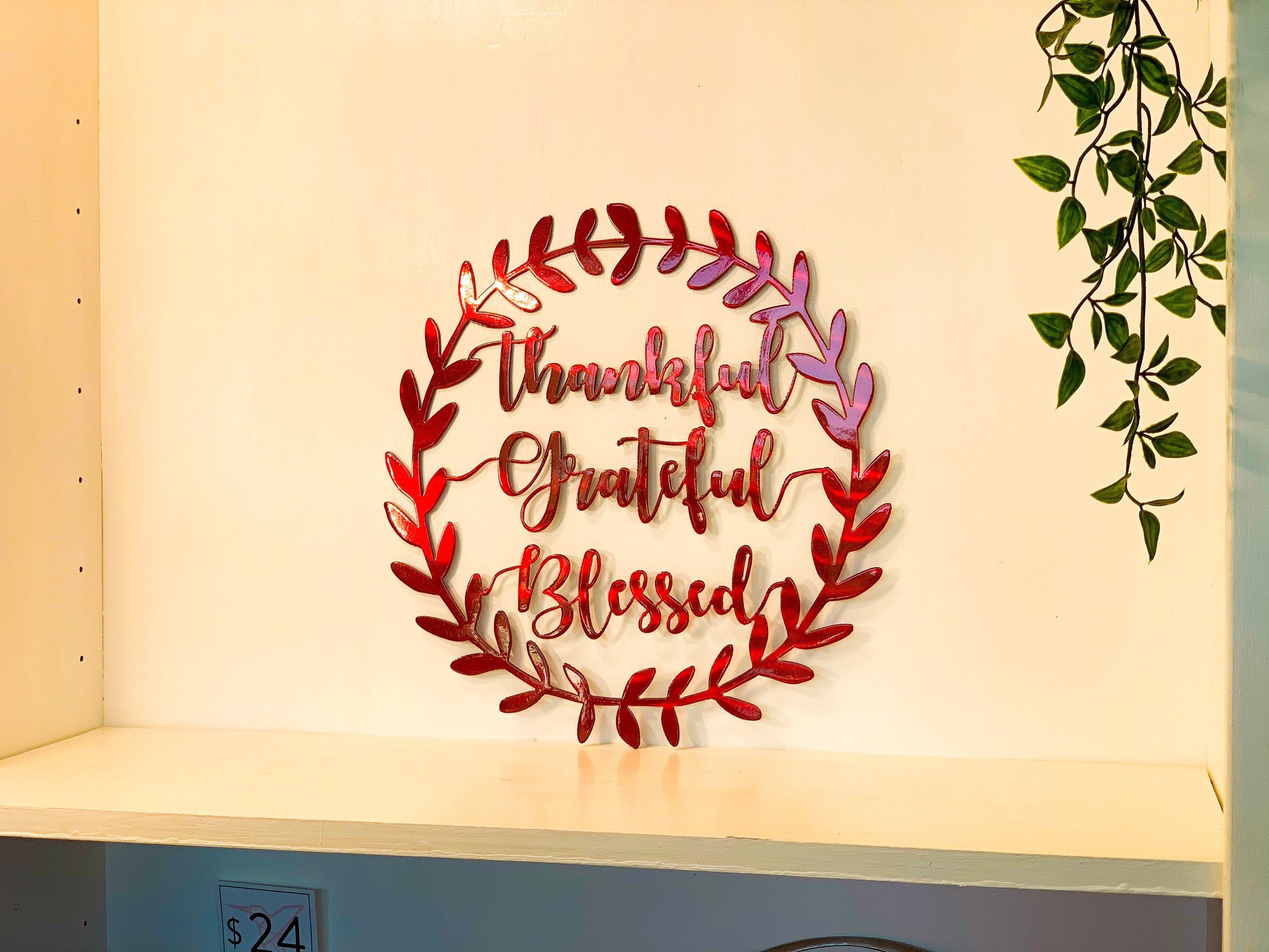 Thankful Grateful Blessed Metal Leaf Wall Art Sign Wreath | Home Decor ...