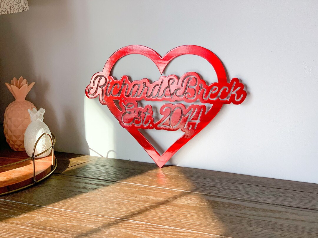 Personalized Heart Metal Wall Art | Anniversary Gift, Est. Year - Etsy