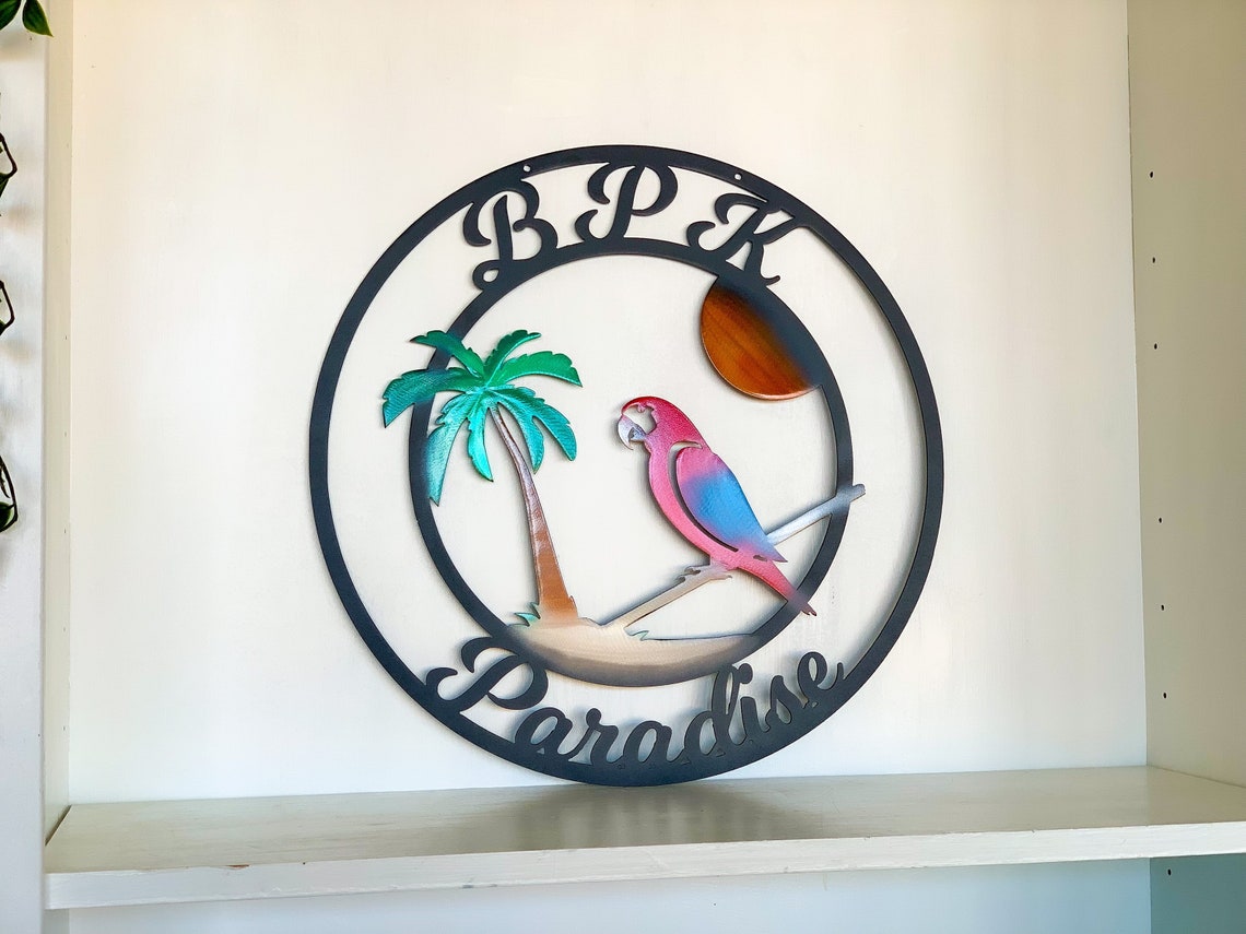 Personalized Parrot Palm Tree Metal Sign: Beach House Decor - Etsy