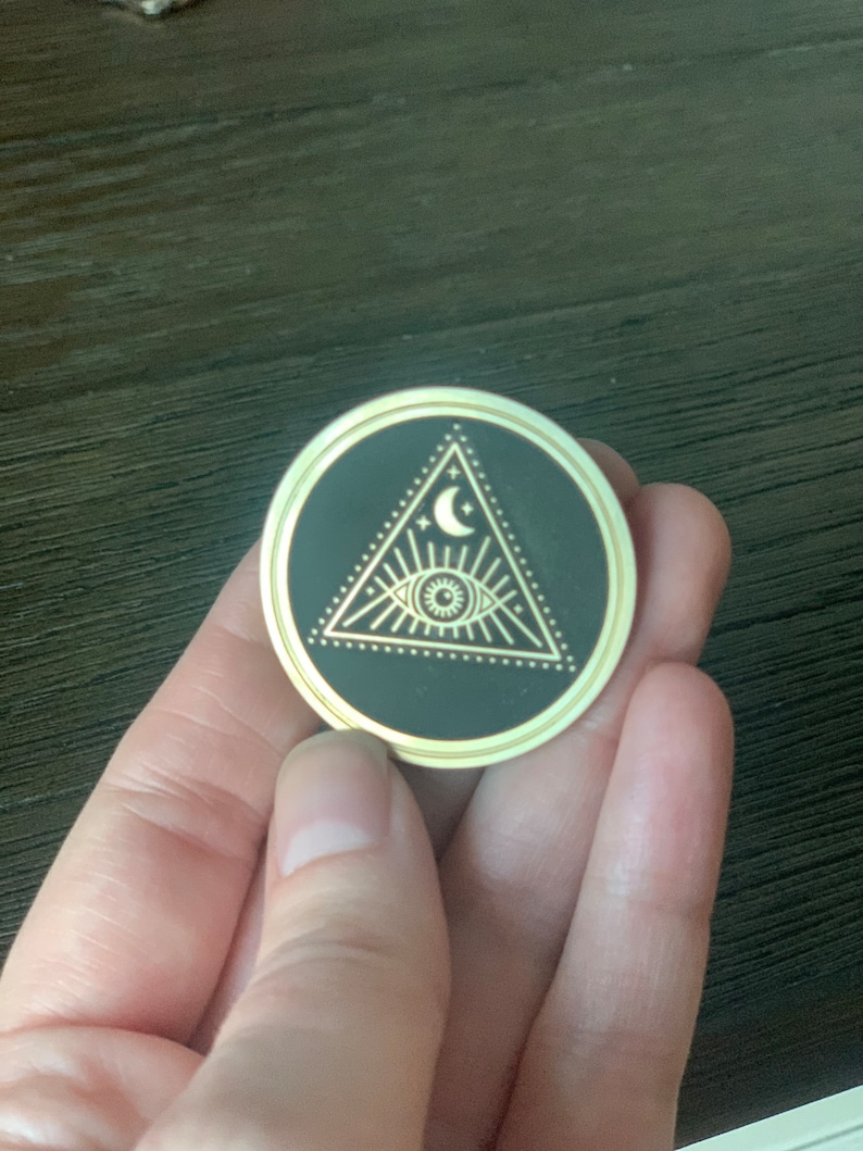 Moon Phase Engraved Brass Challenge Coin Mystical Eye - Etsy