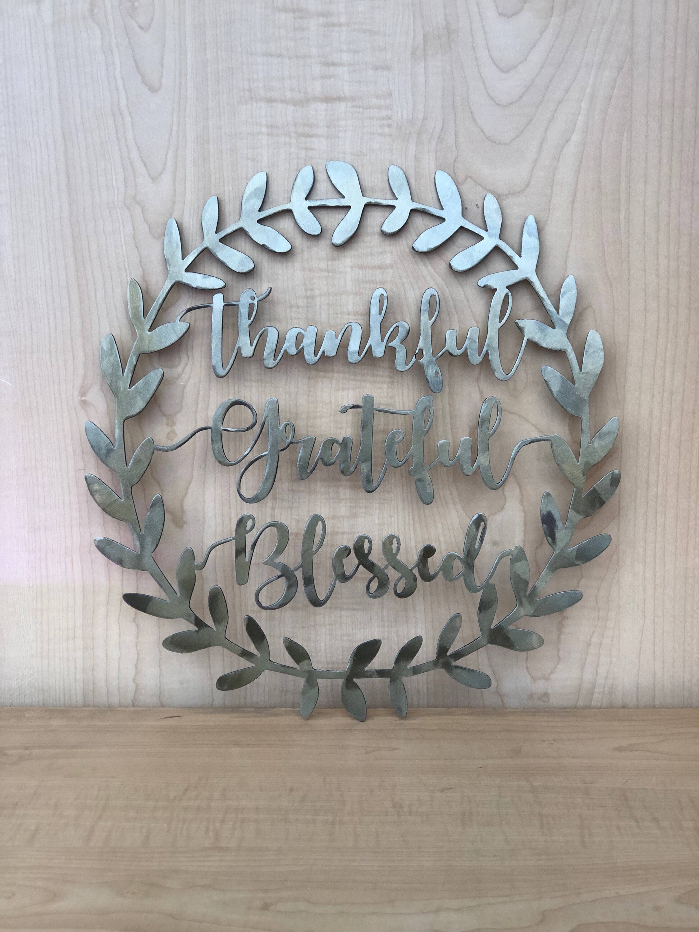 Thankful Grateful Blessed Metal Leaf Wall Art Sign Wreath | Home Decor ...
