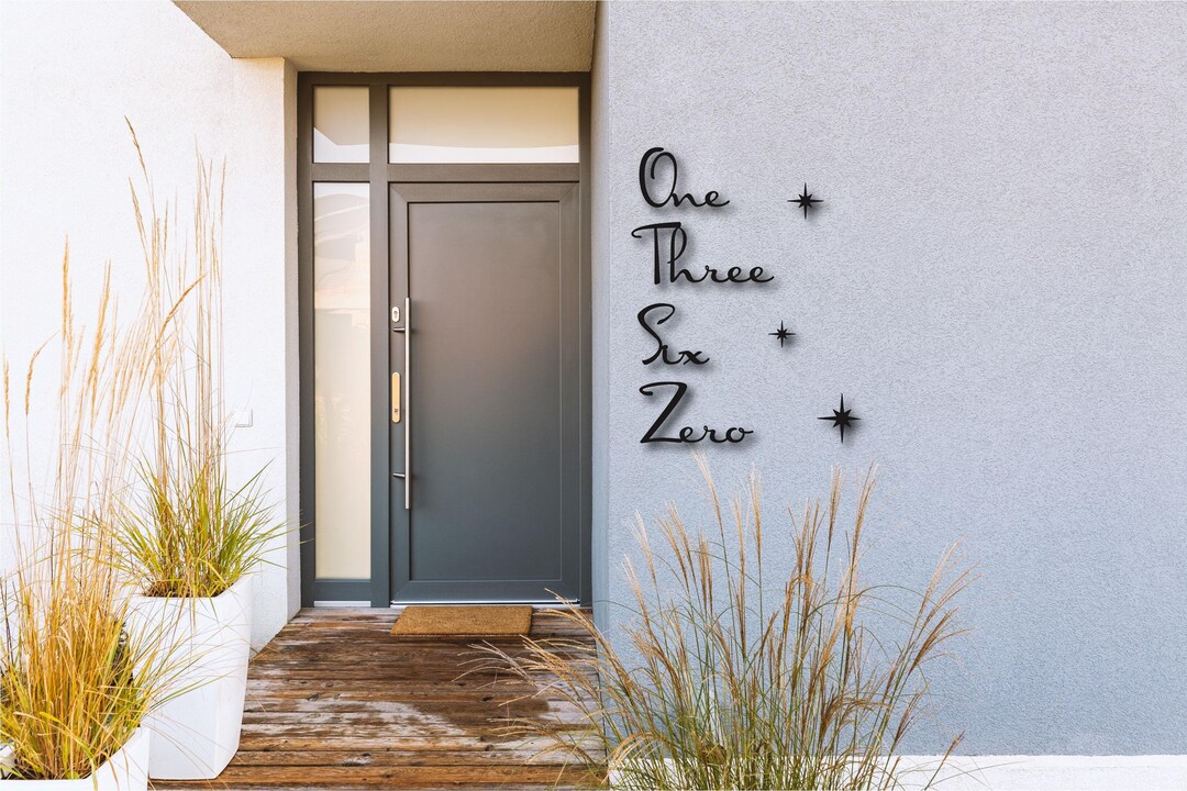 Mid Century Modern Metal Address Sign: Custom Script Numbers - Etsy